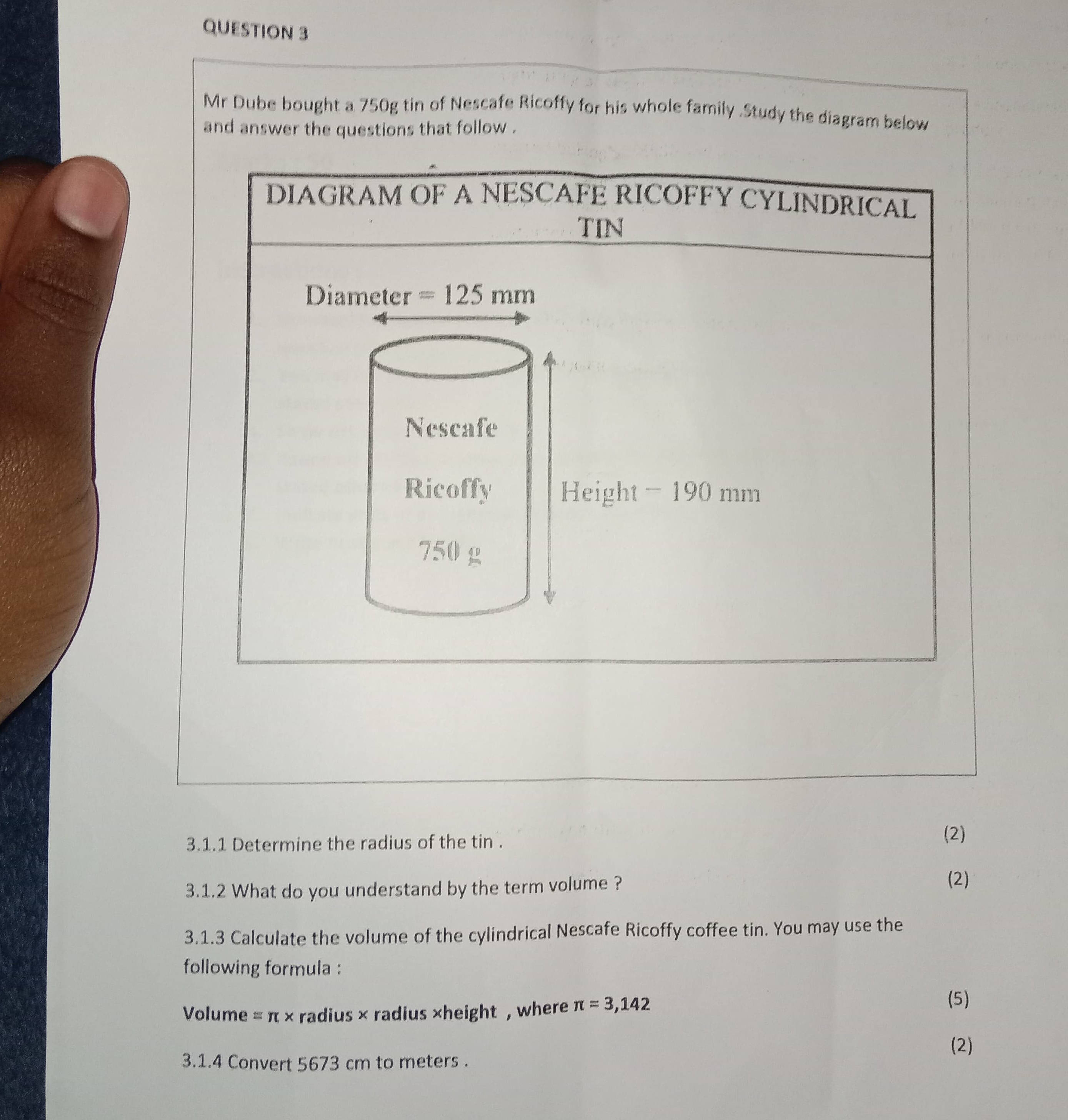 Mr Dube bought a 750g tin of Nescafe Ricoffy | StudyX