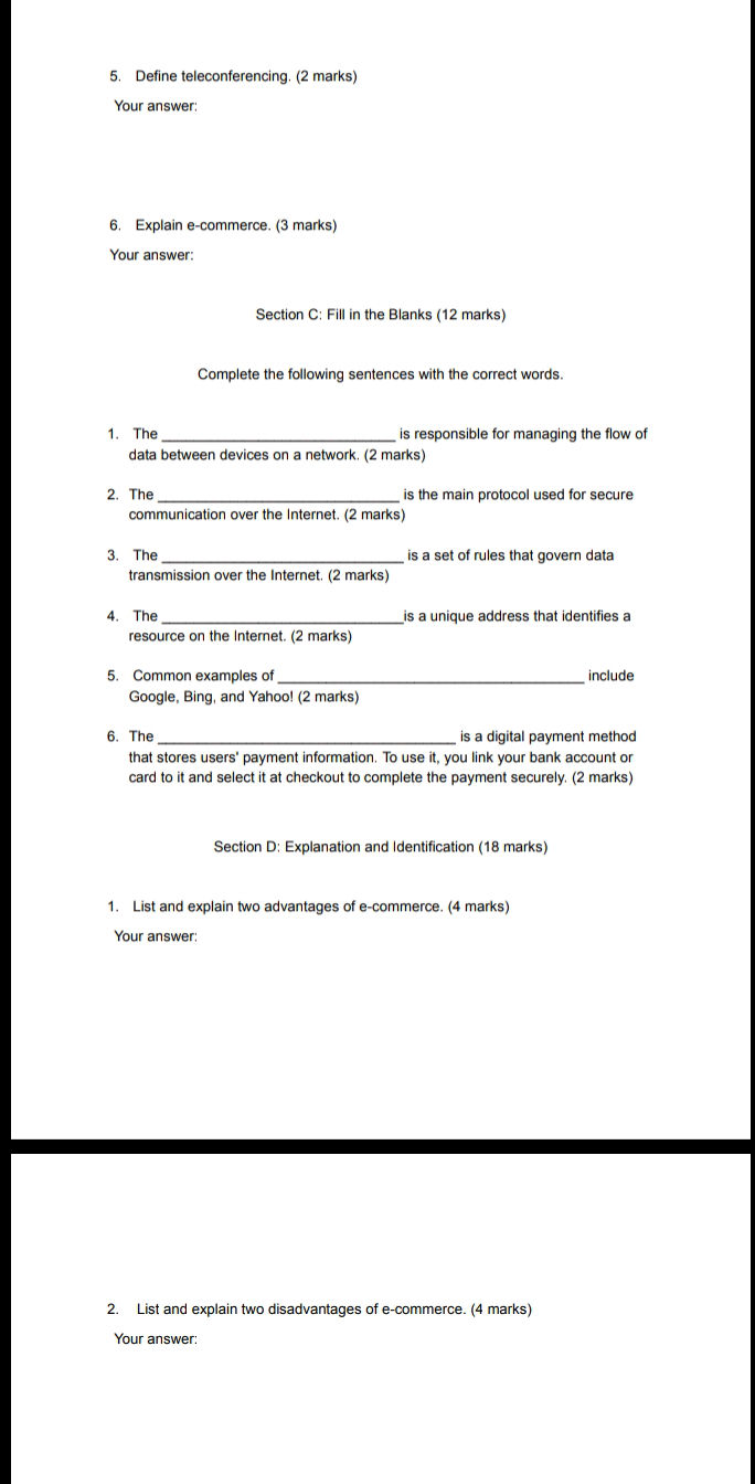 5. Define teleconferencing. (2 marks) Your | StudyX