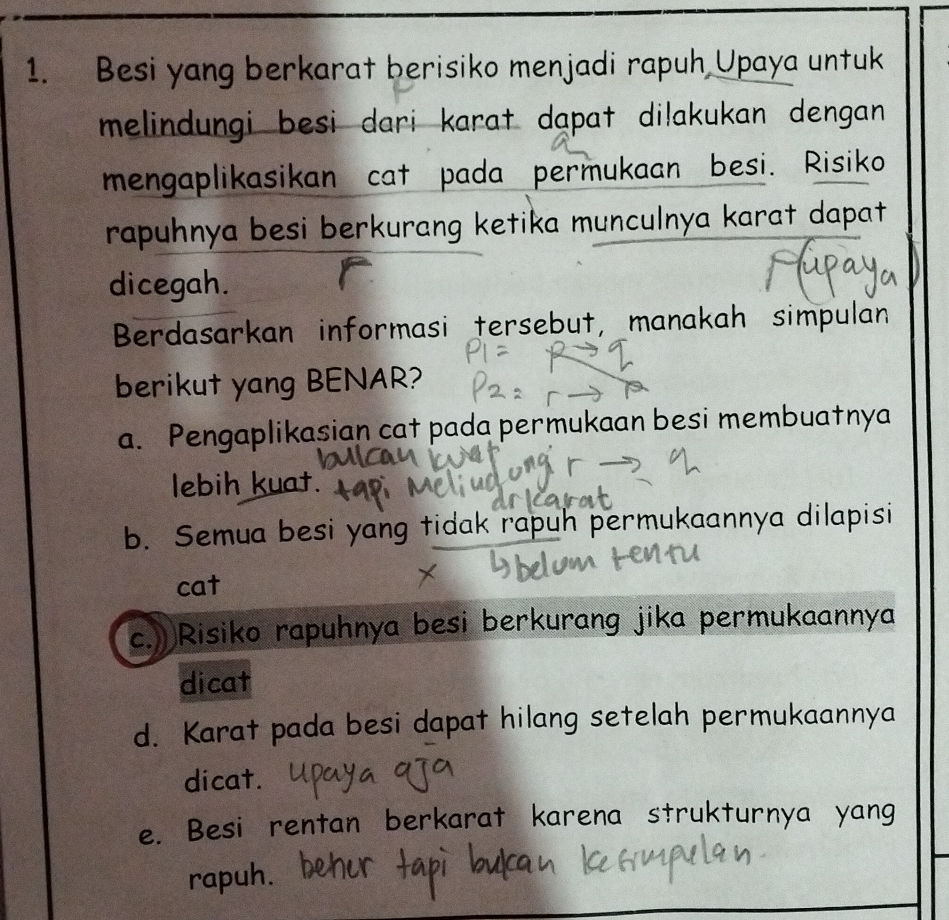 1. Besi yang berkarat berisiko menjadi | StudyX