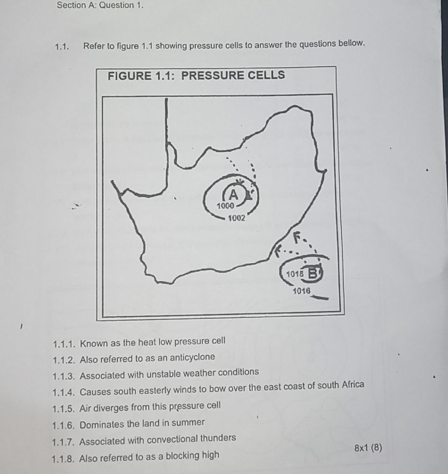 Refer to figure 1.1 showing pressure cells | StudyX