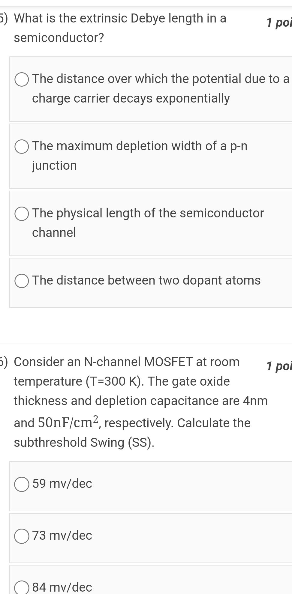 5) What is the extrinsic Debye length in a | StudyX