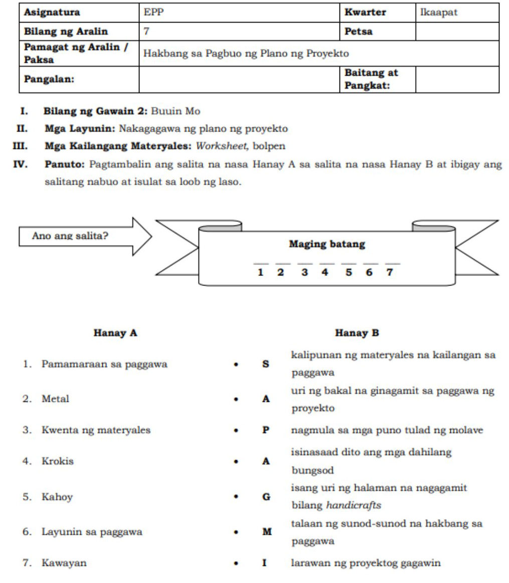 I. Bilang ng Gawain 2: Buuin Mo II. Mga | StudyX