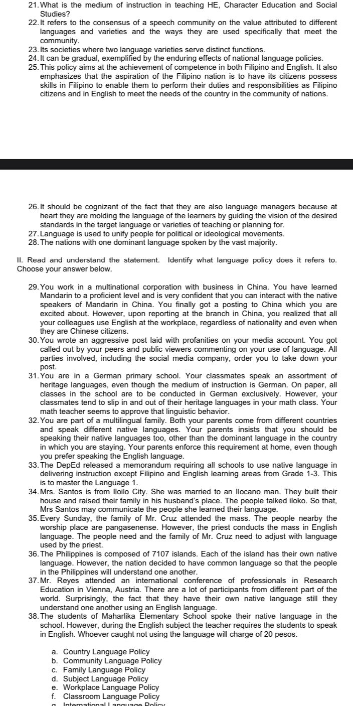 II. Read and understand the statement. | StudyX