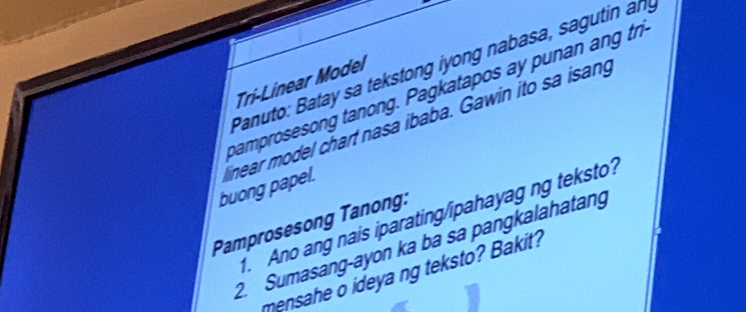 Tri-Linear Model Panuto: Batay sa tekstong | StudyX