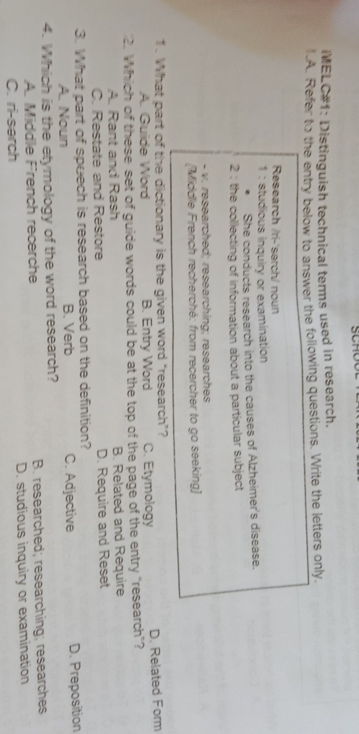 MELC#1: Distinguish technical terms used in | StudyX