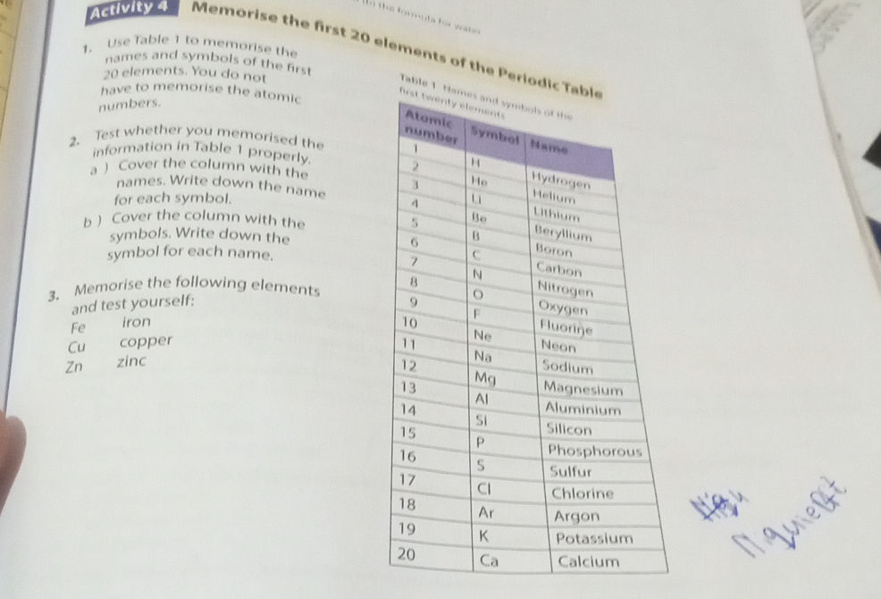 1. Use Table 1 to memorise the names and | StudyX