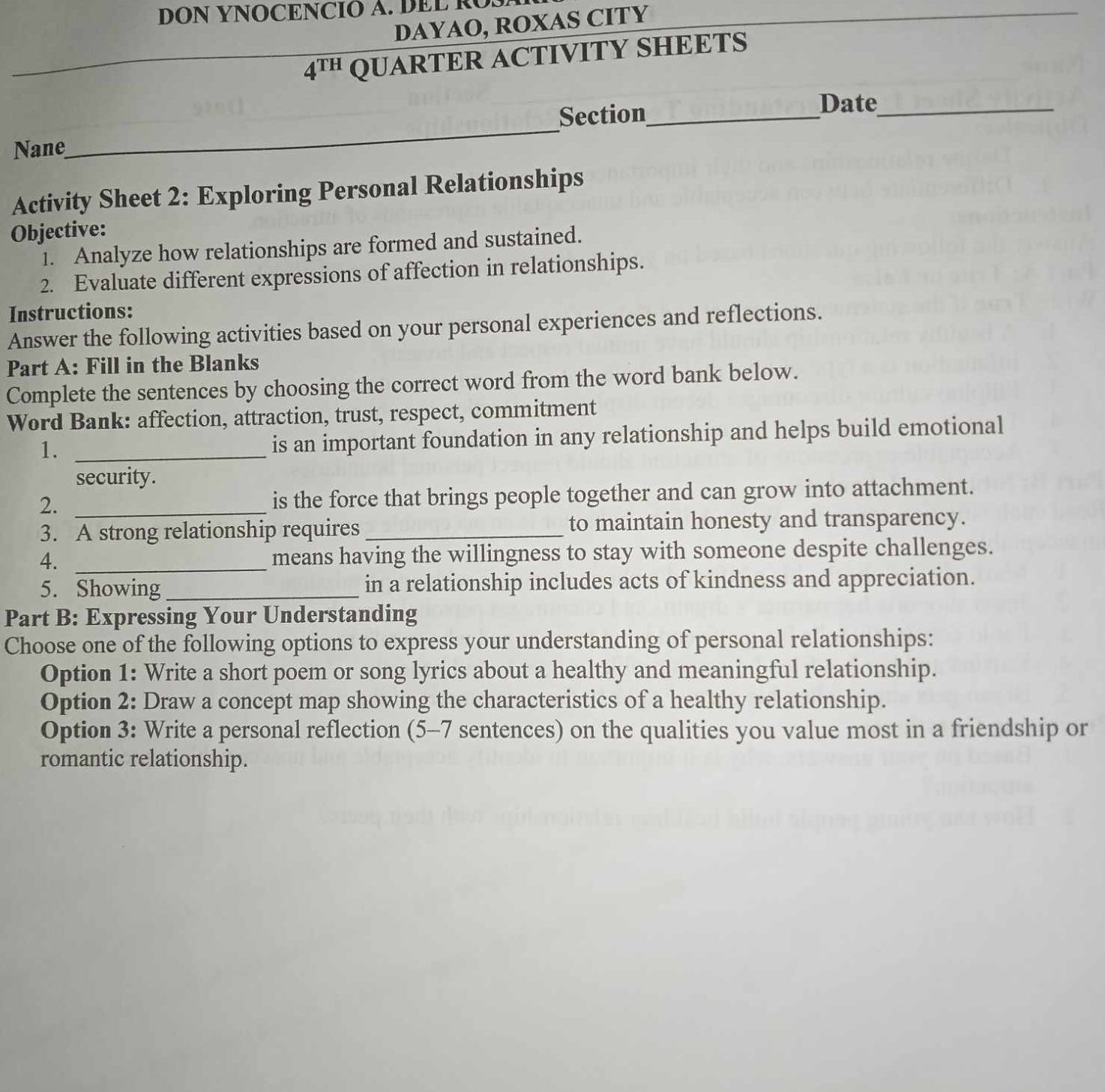 Activity Sheet 2: Exploring Personal | StudyX