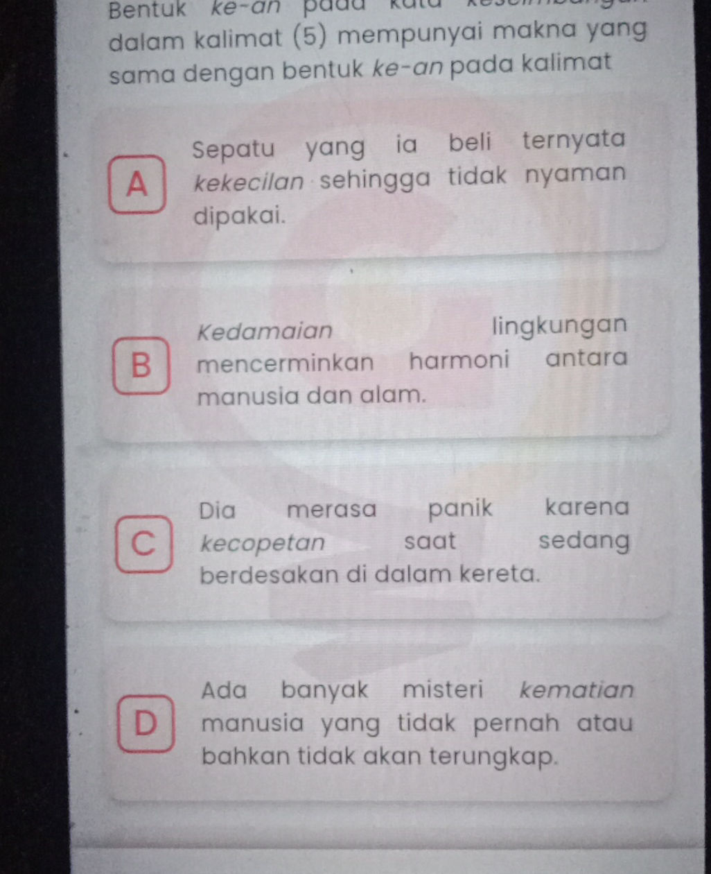 Bentuk ke-an pada kata keseimbangan dalam | StudyX