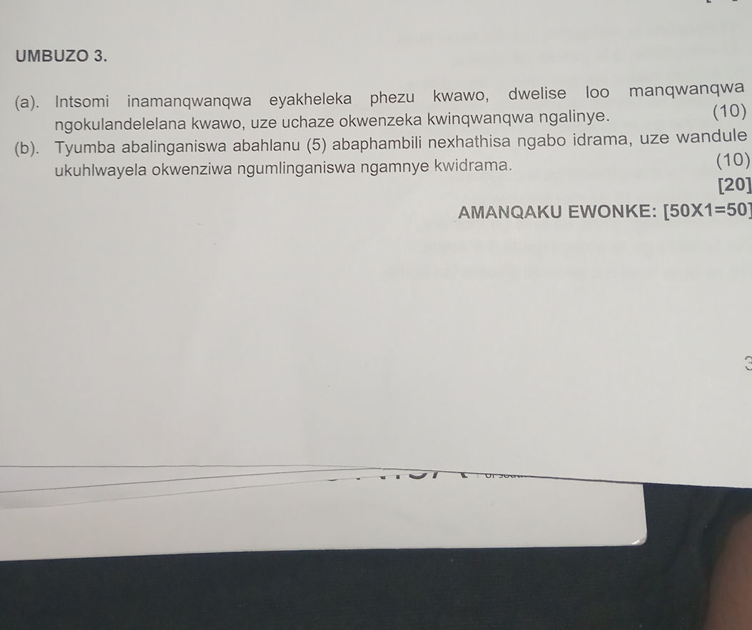 UMBUZO 3. (a). Intsomi inamanqwanqwa