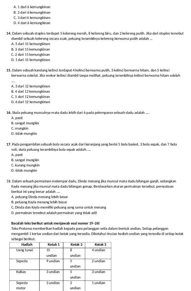 13. Peluang munculnya mata dadu bilangan | StudyX