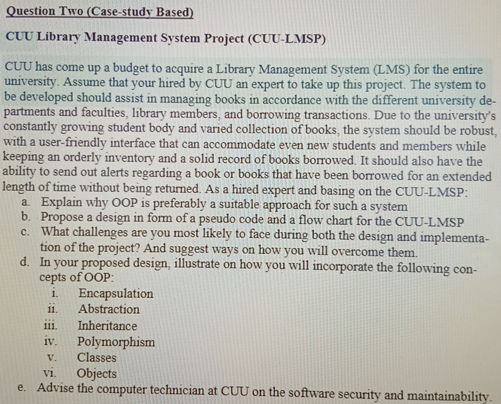 Question Two (Case-study Based) CUU Library | StudyX