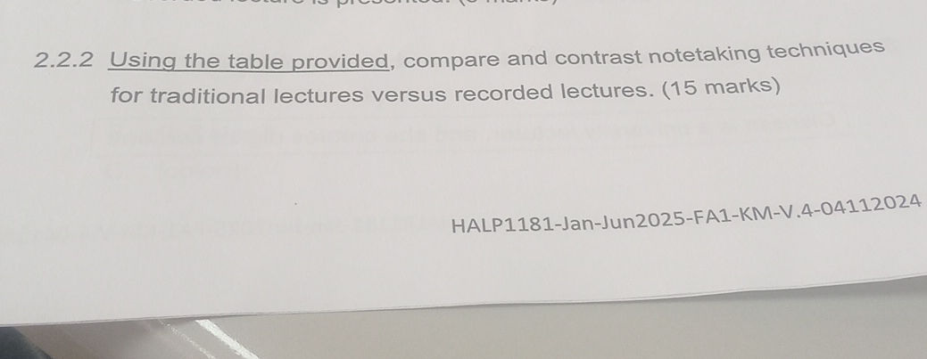 2.2.2 Using the table provided, compare and | StudyX