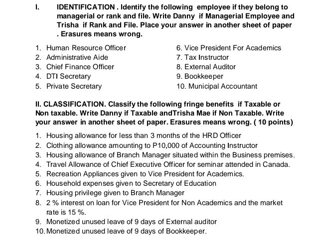 I. IDENTIFICATION. Identify the following | StudyX