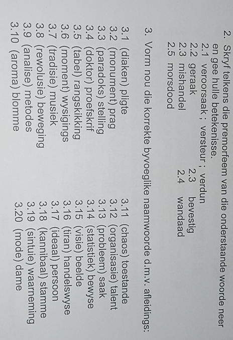 2. Skryf telkens die premorfeem van die | StudyX