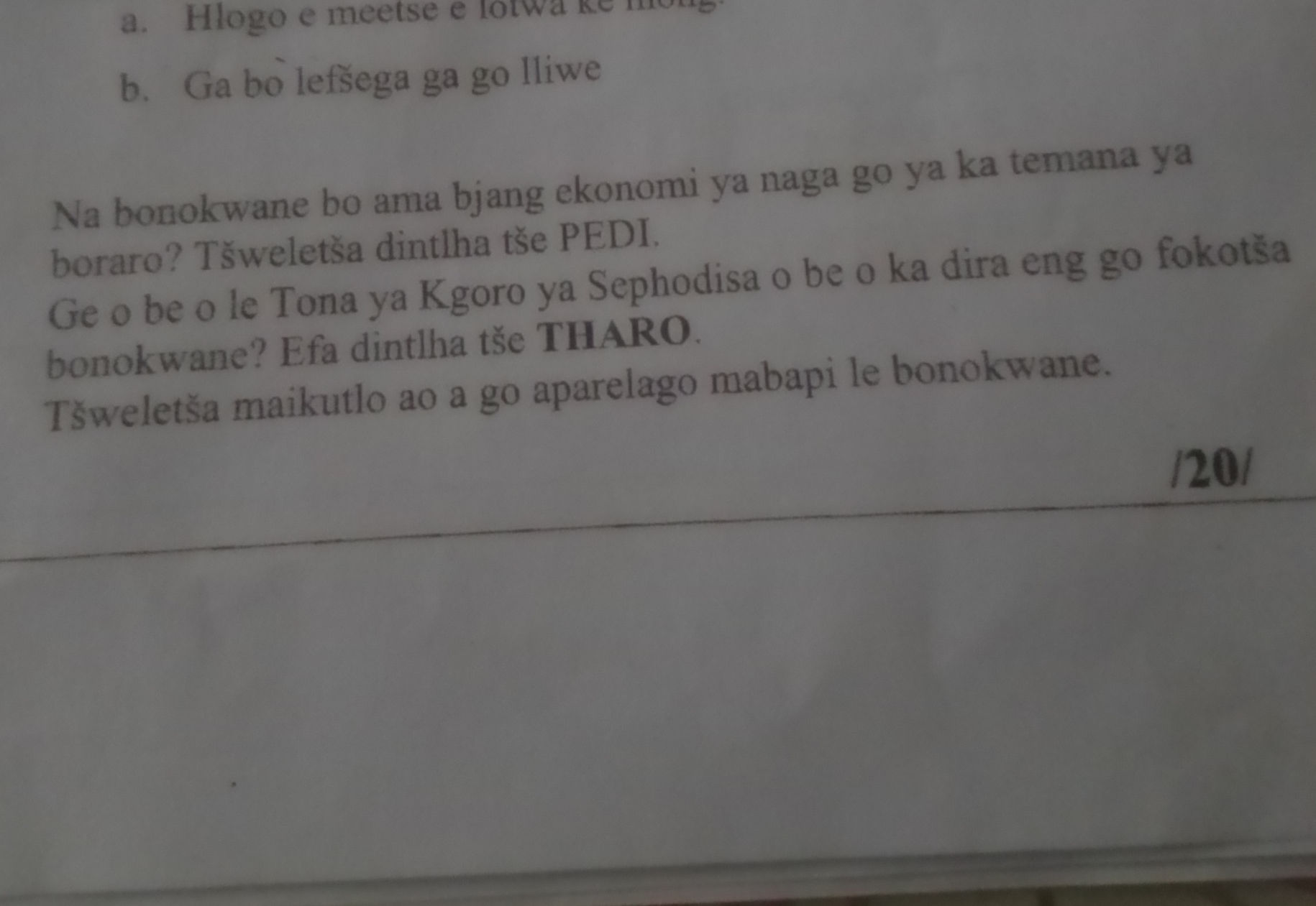 a. Hlogo e meetse e lotwa ke mong. b. Ga bo | StudyX