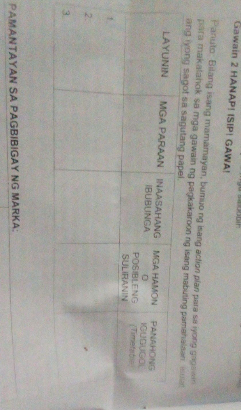 Gawain 2 HANAP! ISIP! GAWA! Panuto: Bilang | StudyX