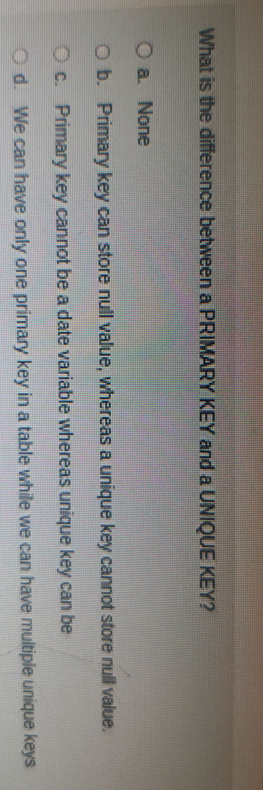 What is the difference between a PRIMARY KEY | StudyX