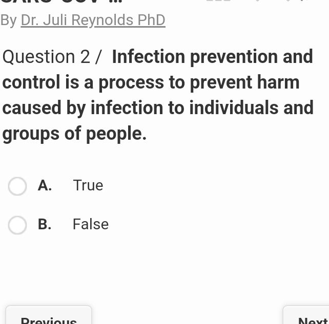 Question 2 / Infection prevention and | StudyX