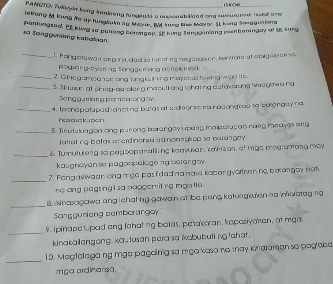 PANUTO: Tukuyin kung kaninong tungkulin o | StudyX