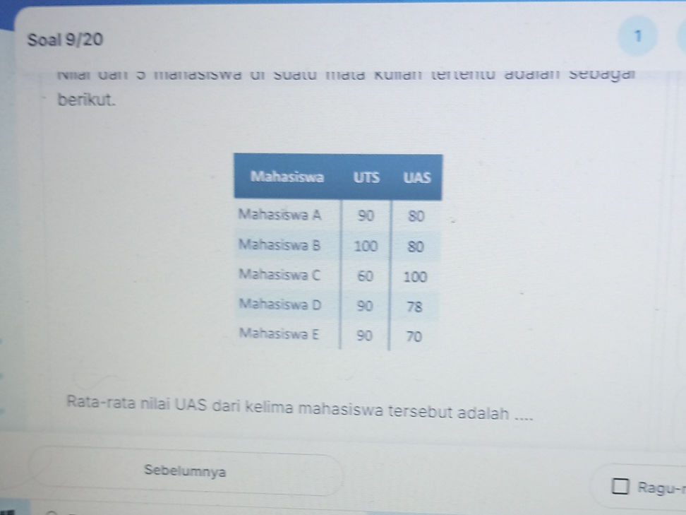 Berikut nilai ujian 5 mahasiswa di suatu | StudyX