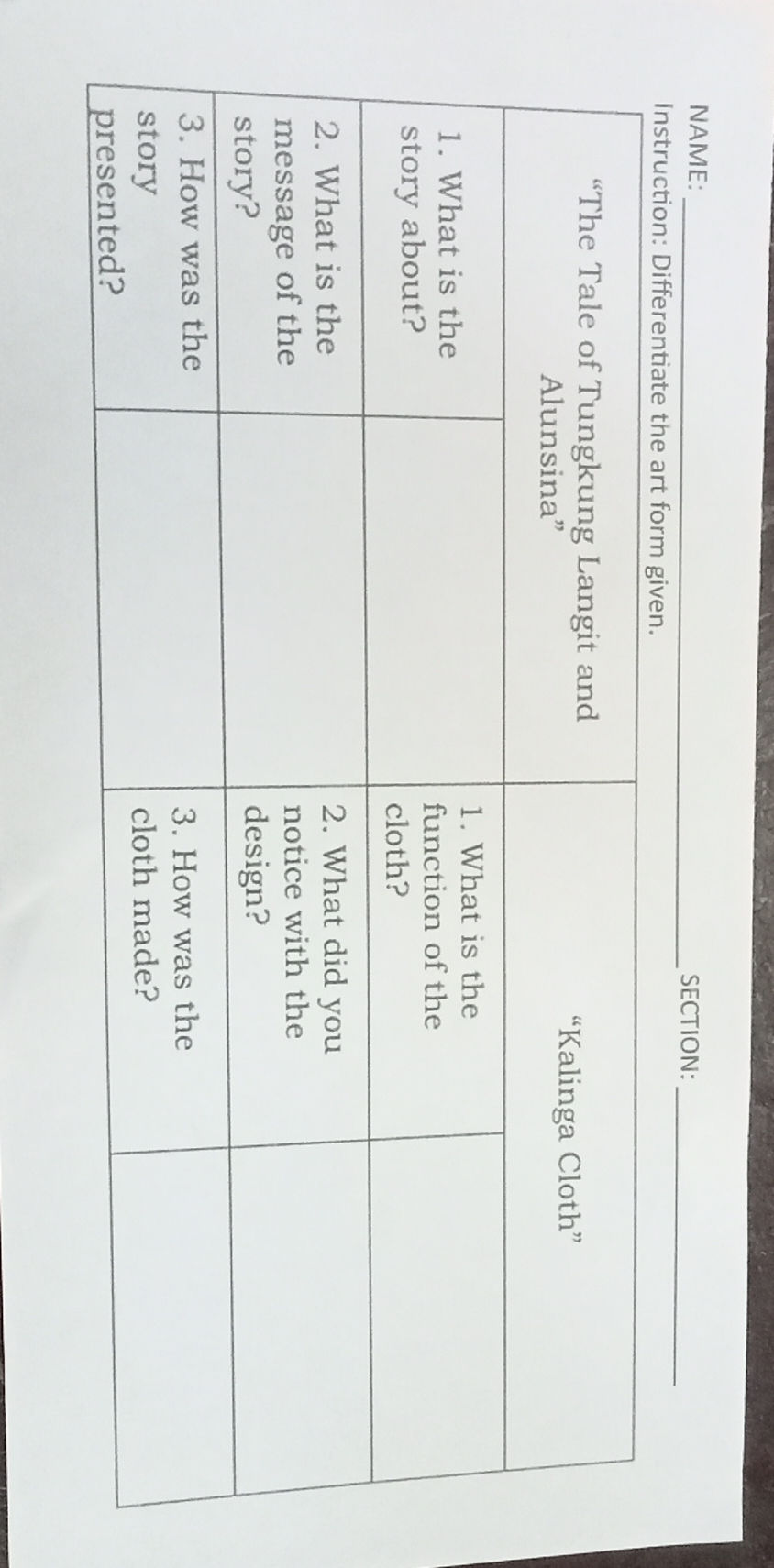 Instruction: Differentiate the art form | StudyX