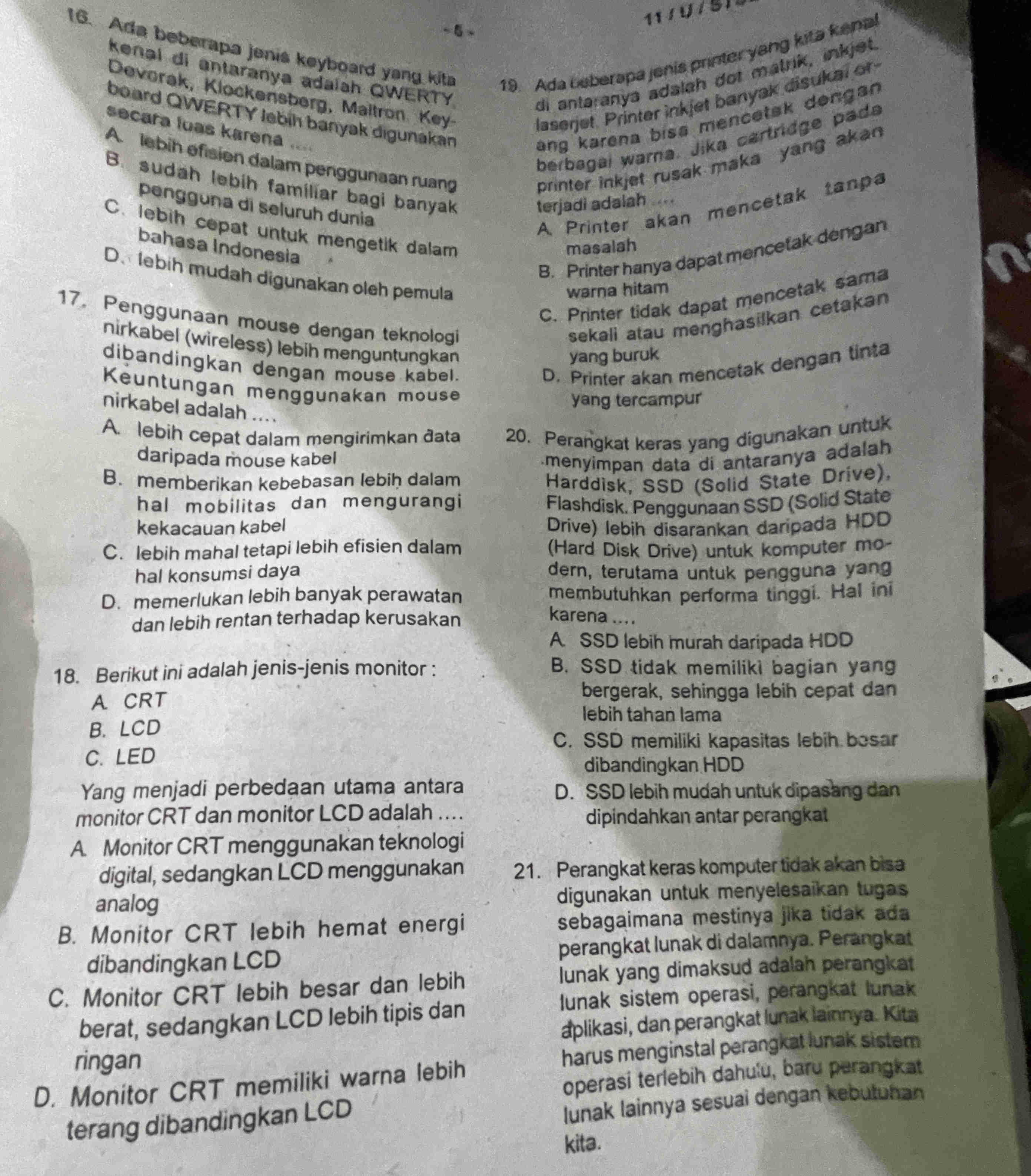 16. Ada beberapa jenis keyboard yang kita | StudyX