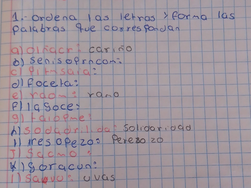 1.- Ordena las letras y forma las palabras | StudyX