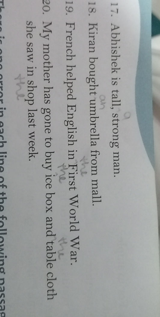 There is one error in each line of the | StudyX