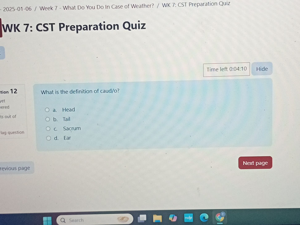 What is the definition of caud/o? a. Head | StudyX