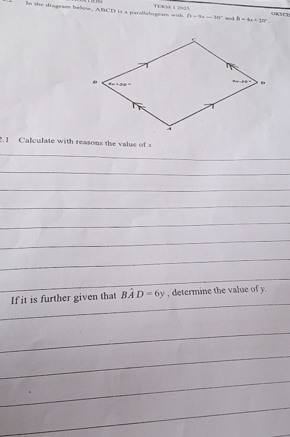 In the diagram below, ABCD is a | StudyX