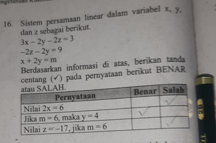 Sistem persamaan linear dalam variabel x, y, | StudyX