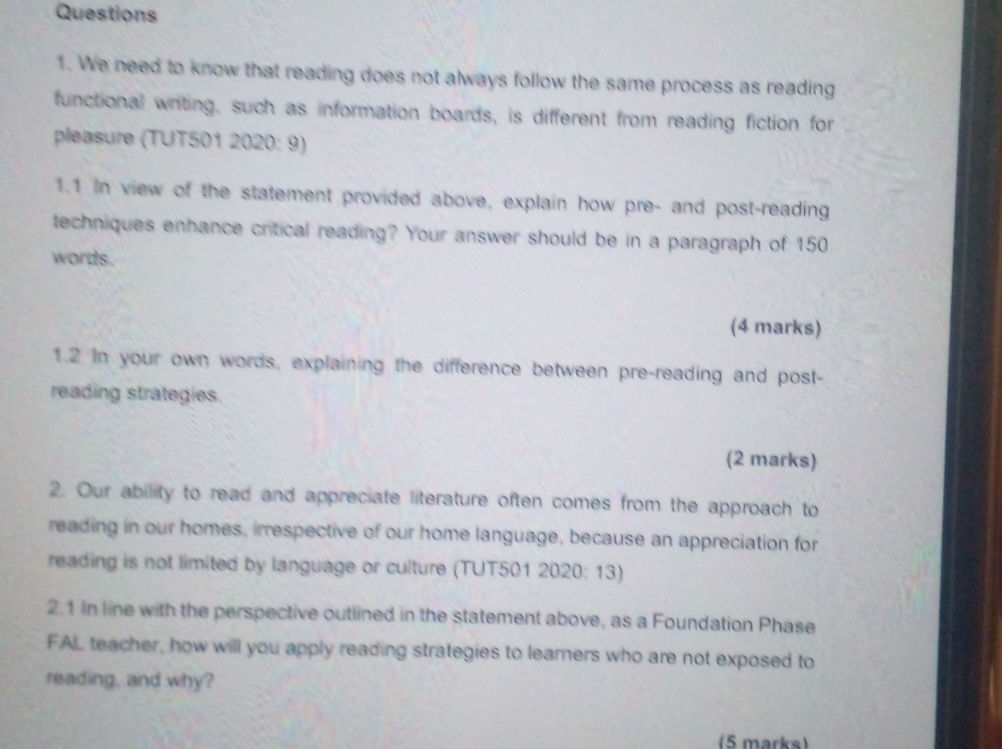 Questions 1. We need to know that reading