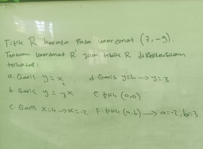 Titik R berada pada koordinat (7, -9). | StudyX