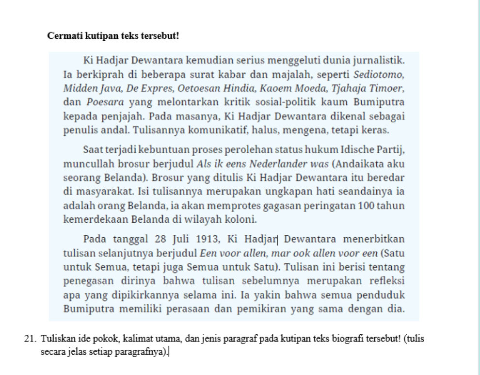 21. Tuliskan ide pokok, kalimat utama, dan | StudyX