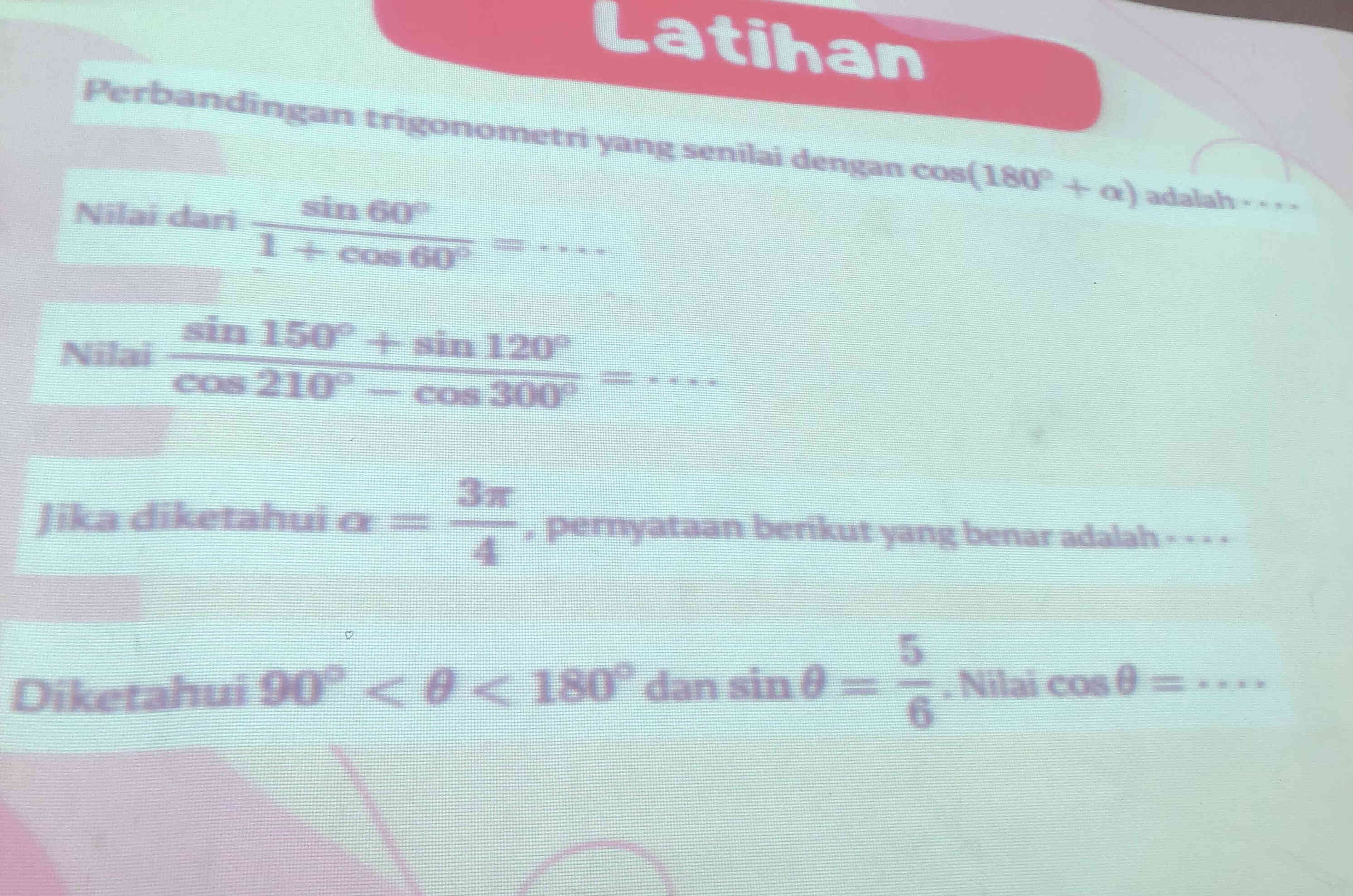 Perbandingan trigonometri yang senilai | StudyX