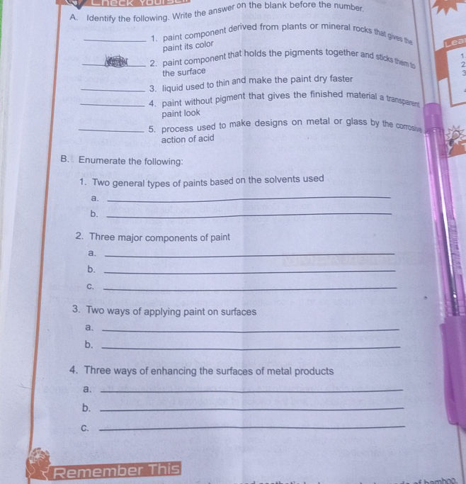 A. Identify the following. Write the answer | StudyX