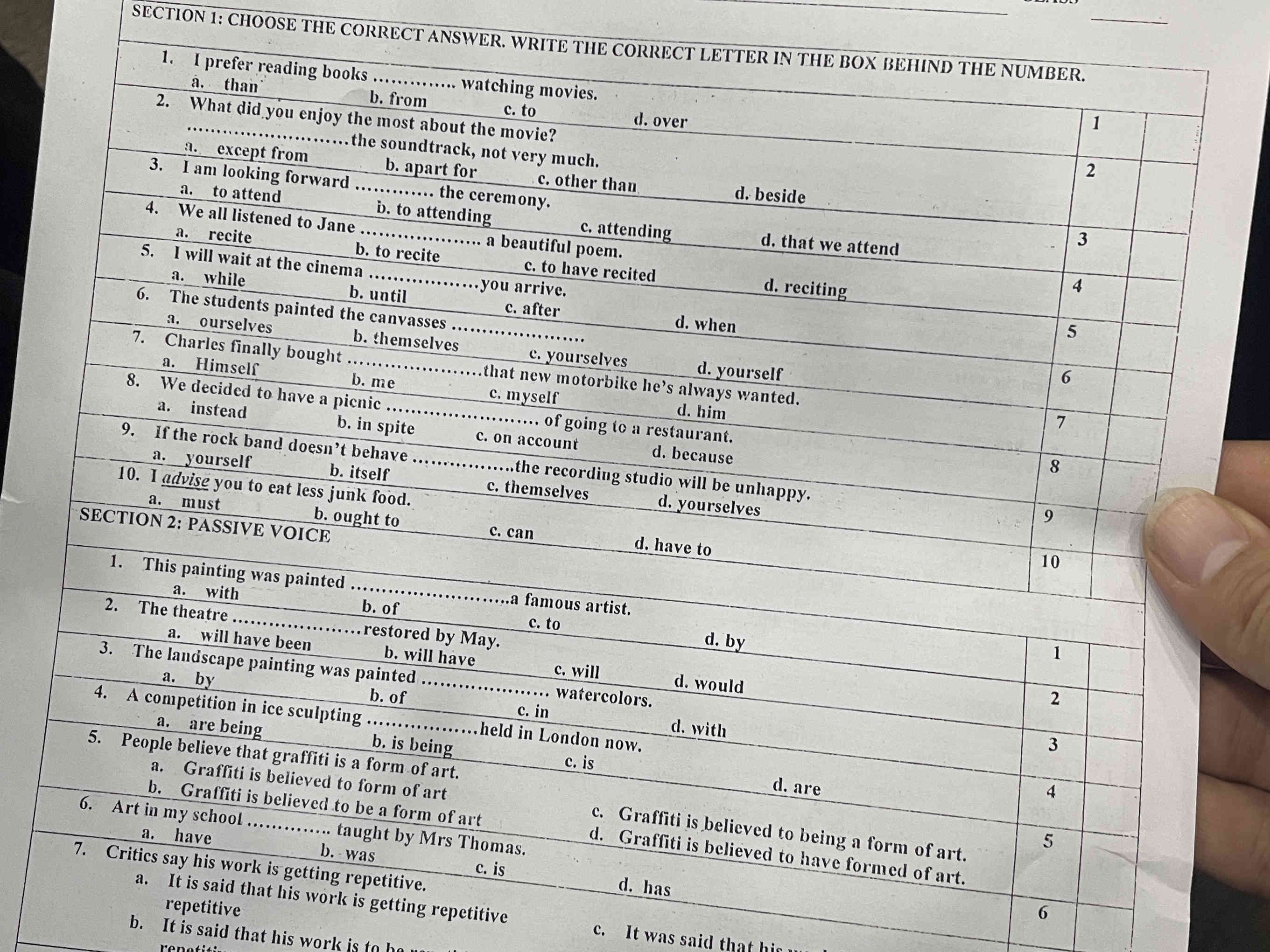 SECTION 1: CHOOSE THE CORRECT ANSWER. WRITE | StudyX