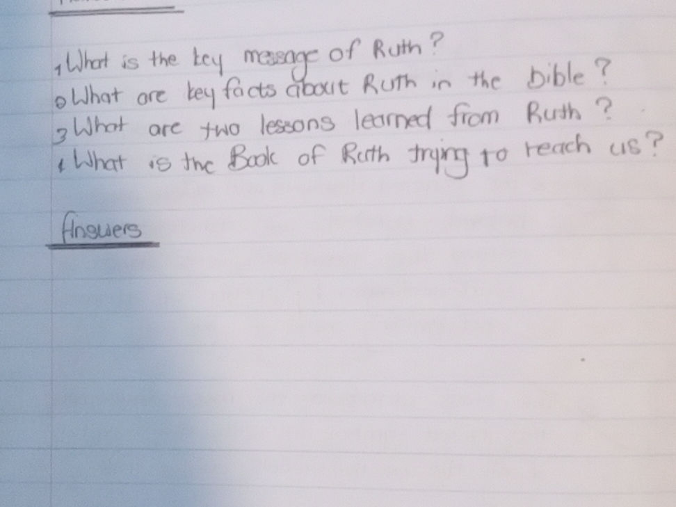 1. What is the key message of Ruth? 2. What | StudyX