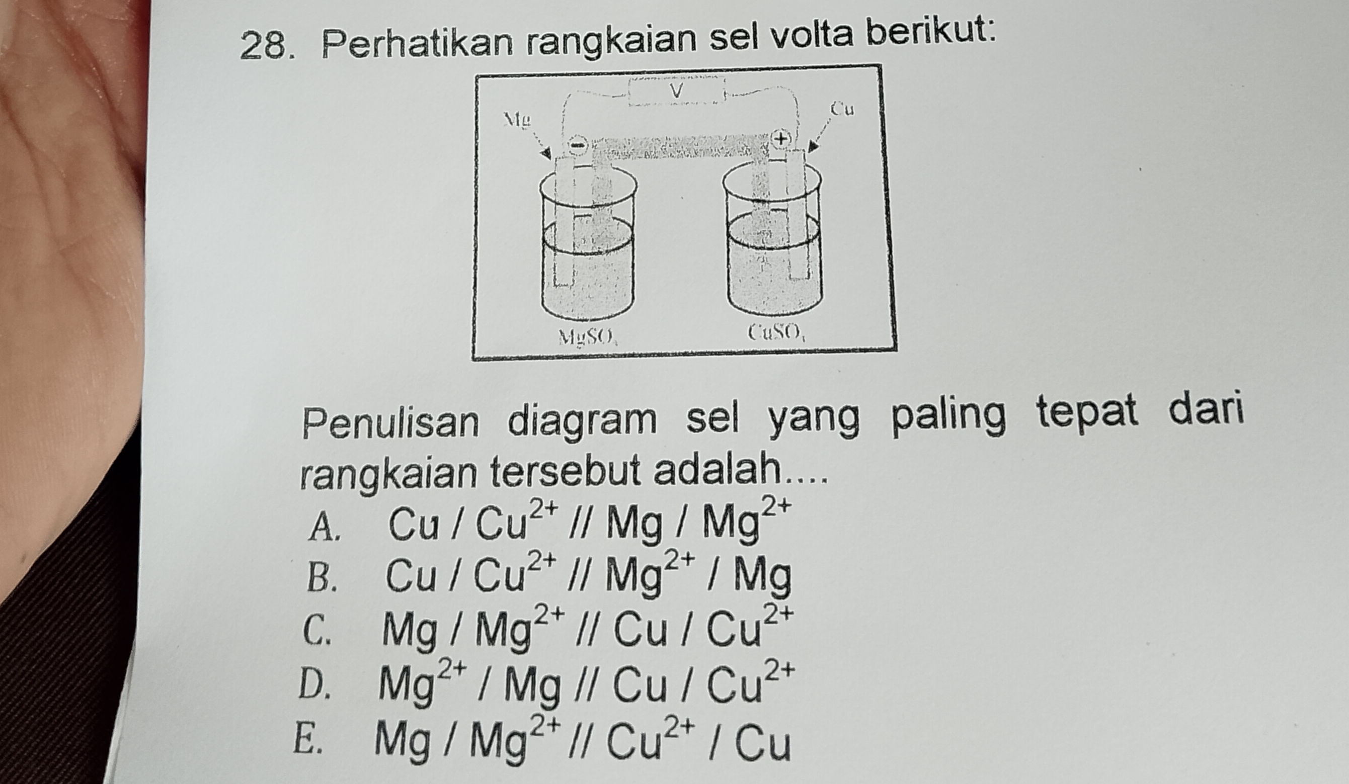28. Perhatikan rangkaian sel volta berikut: | StudyX