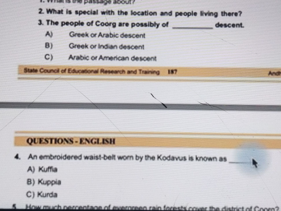 3. The people of Coorg are possibly of | StudyX