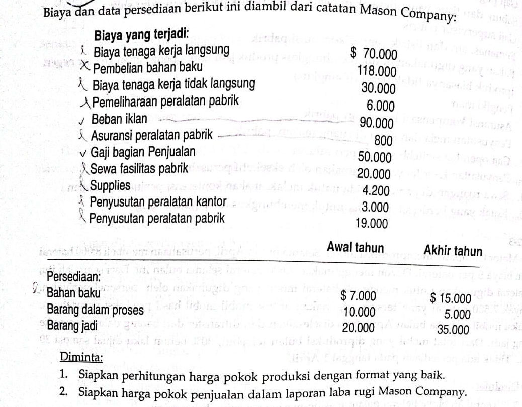 Biaya dan data persediaan berikut ini | StudyX