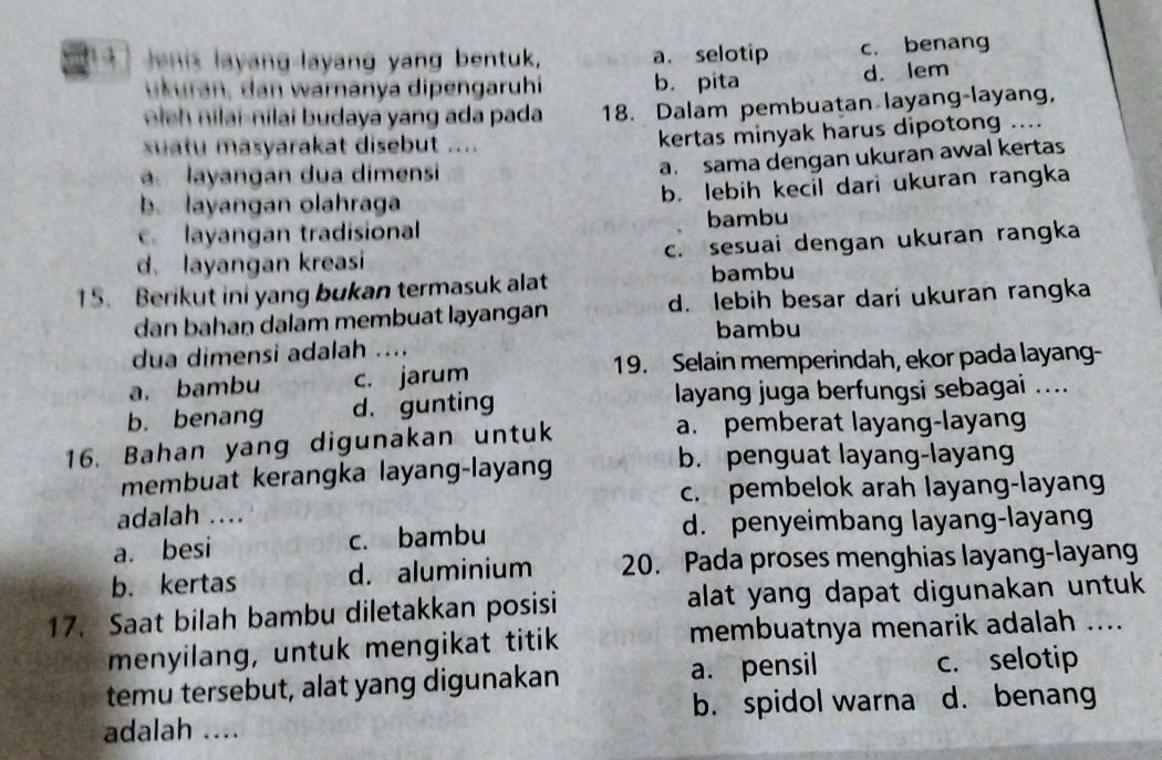 14. Jenis layang-layang yang bentuk, ukuran, | StudyX