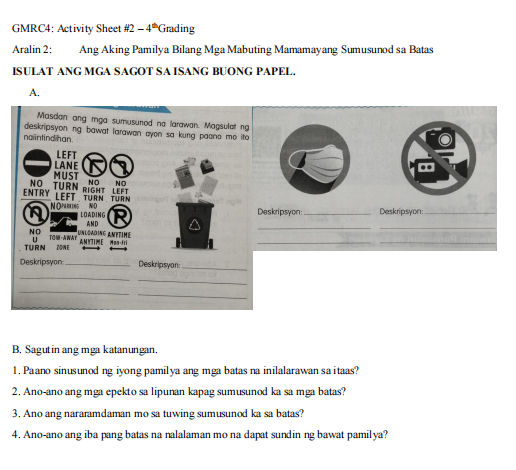 A. Masdan ang mga sumusunod na larawan. | StudyX