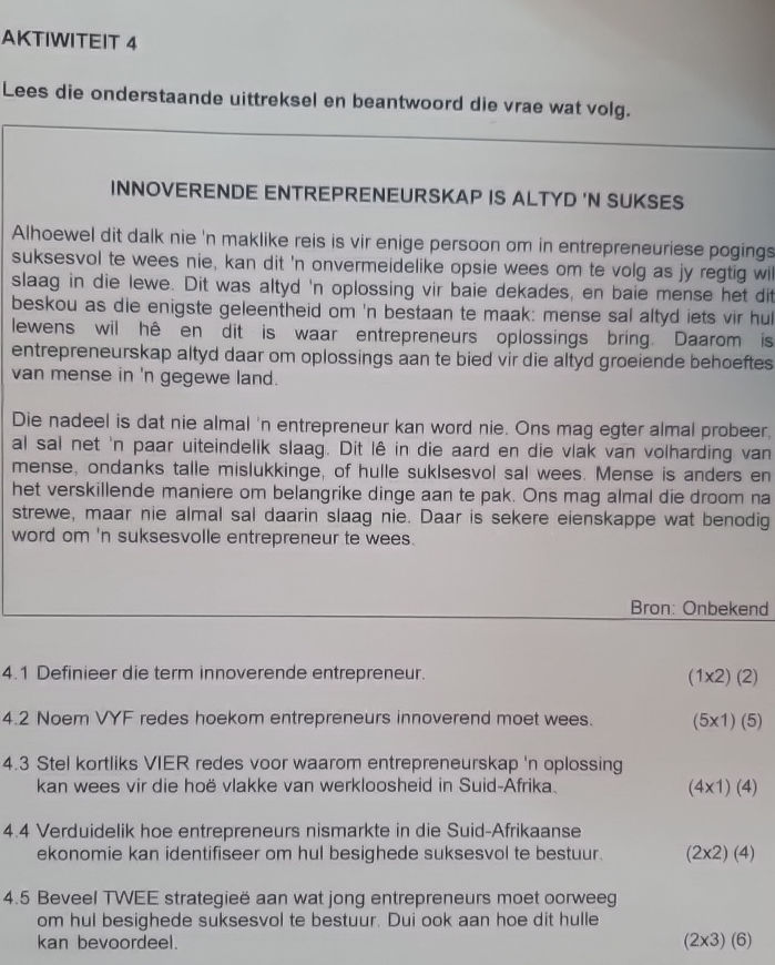 AKTIWITEIT 4 Lees die onderstaande
