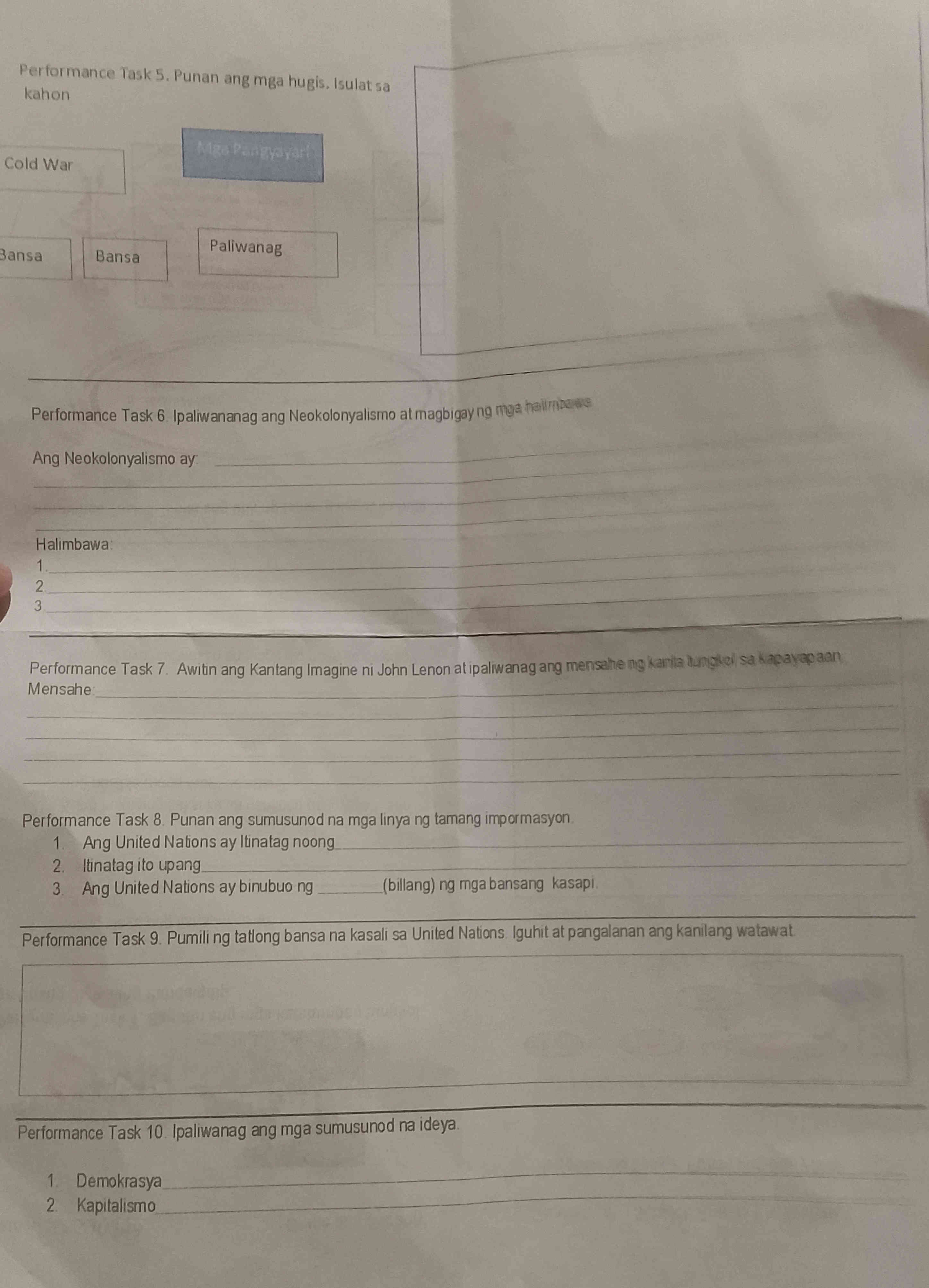 Performance Task 5. Punan ang mga hugis. | StudyX