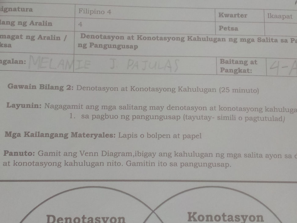 Gawain Bilang 2: Denotasyon at Konotasyong | StudyX