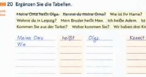 20 Ergänzen Sie die Tabellen. Meine Oma | StudyX