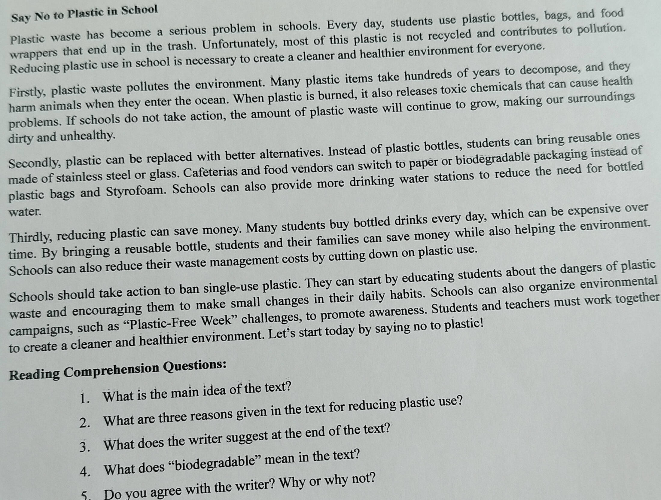 Reading Comprehension Questions: 1. What is | StudyX