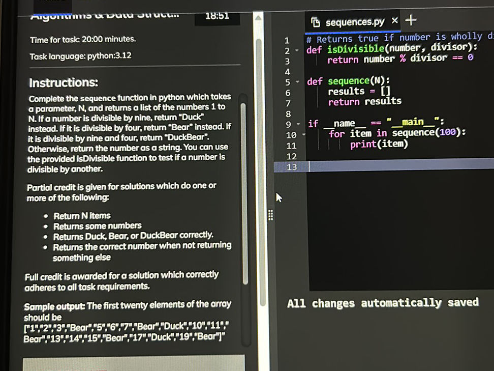 Complete the sequence function in python | StudyX