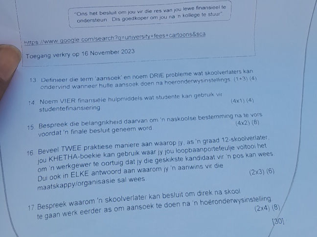 Definieer die term 'aansoek' en noem DRIE